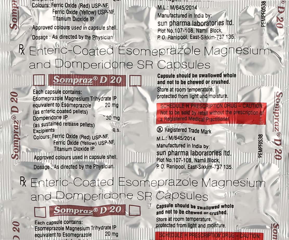 Sompraz D 20 Capsule: Uses, Side Effects, Price, Dosage & More Info ...