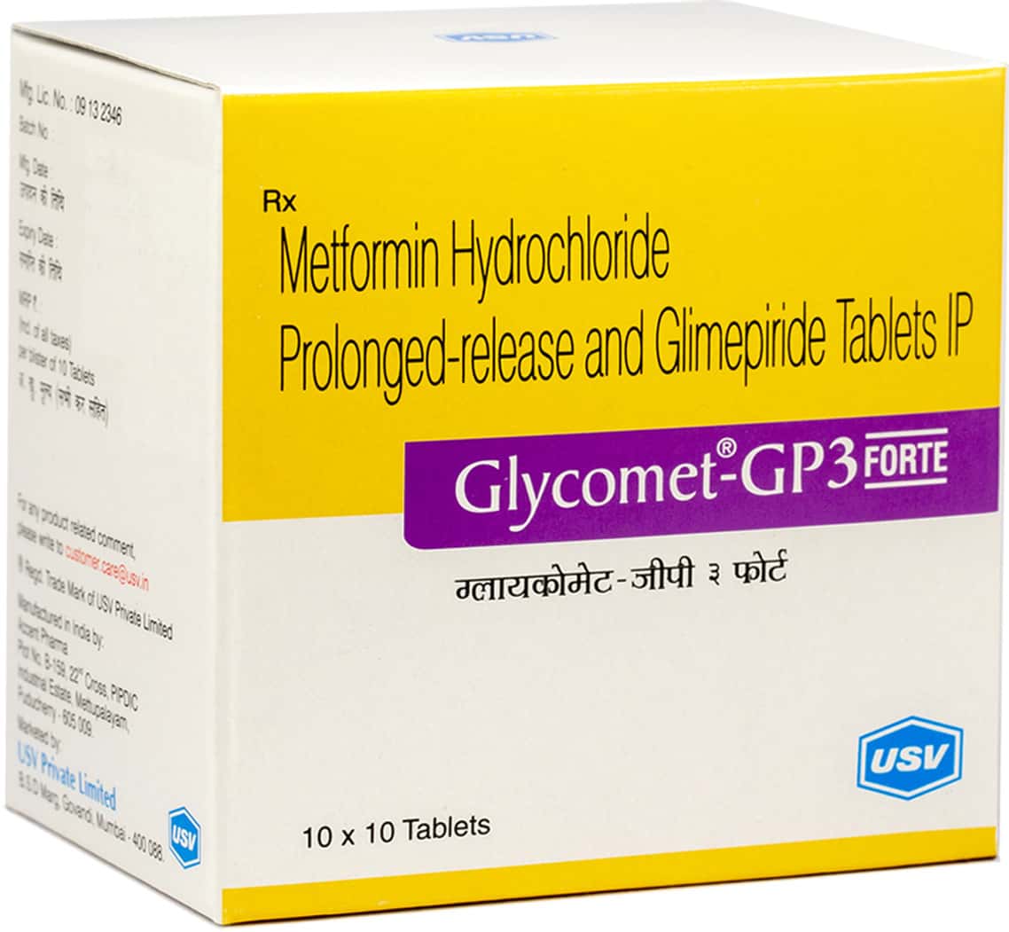 Glycomet Gp 3/1000mg Forte Strip Of 10 Tablets: Uses, Side Effects ...