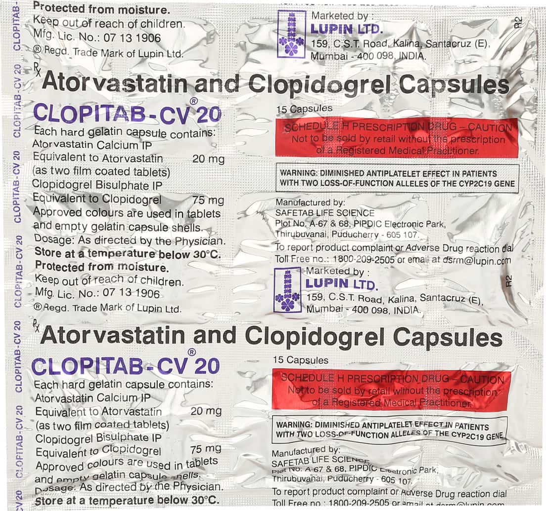 Clopitab-CV 20 Capsule: Uses, Side Effects, Price, Dosage & More Info ...