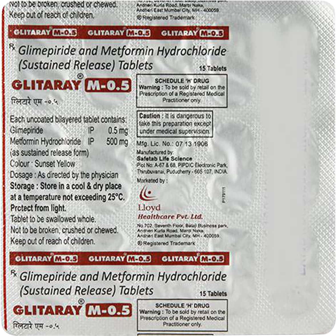 Glitaray M 0.5mg Strip Of 15 Tablets: Uses, Side Effects, Price ...