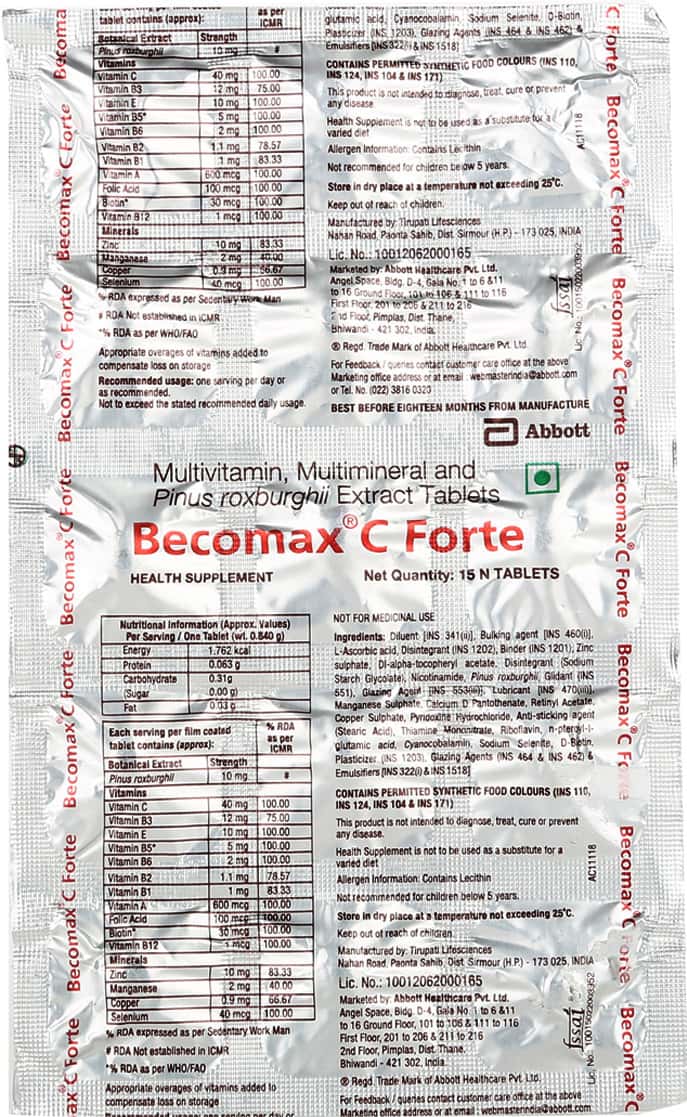 Buy Becomax C Forte Strip Of 15 Tablets Online & Save Up to 24% at ...