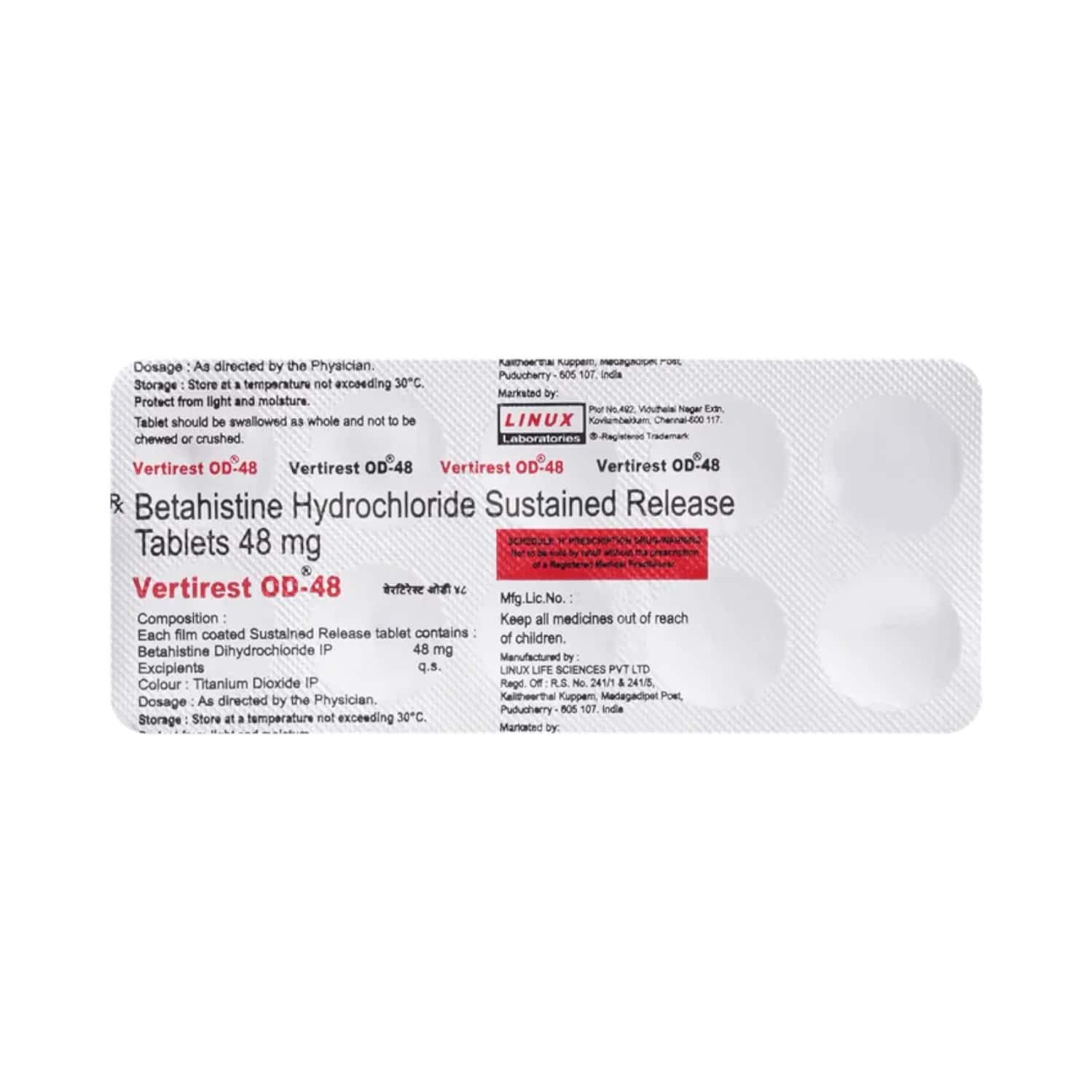 Vertirest Od 48 MG Tablet (10): Uses, Side Effects, Price & Dosage ...