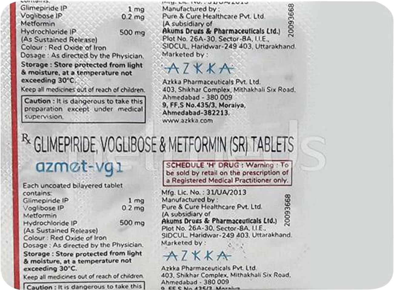 Azmet Vg 1 Strip Of 10 Tablets: Uses, Side Effects, Price & Dosage ...