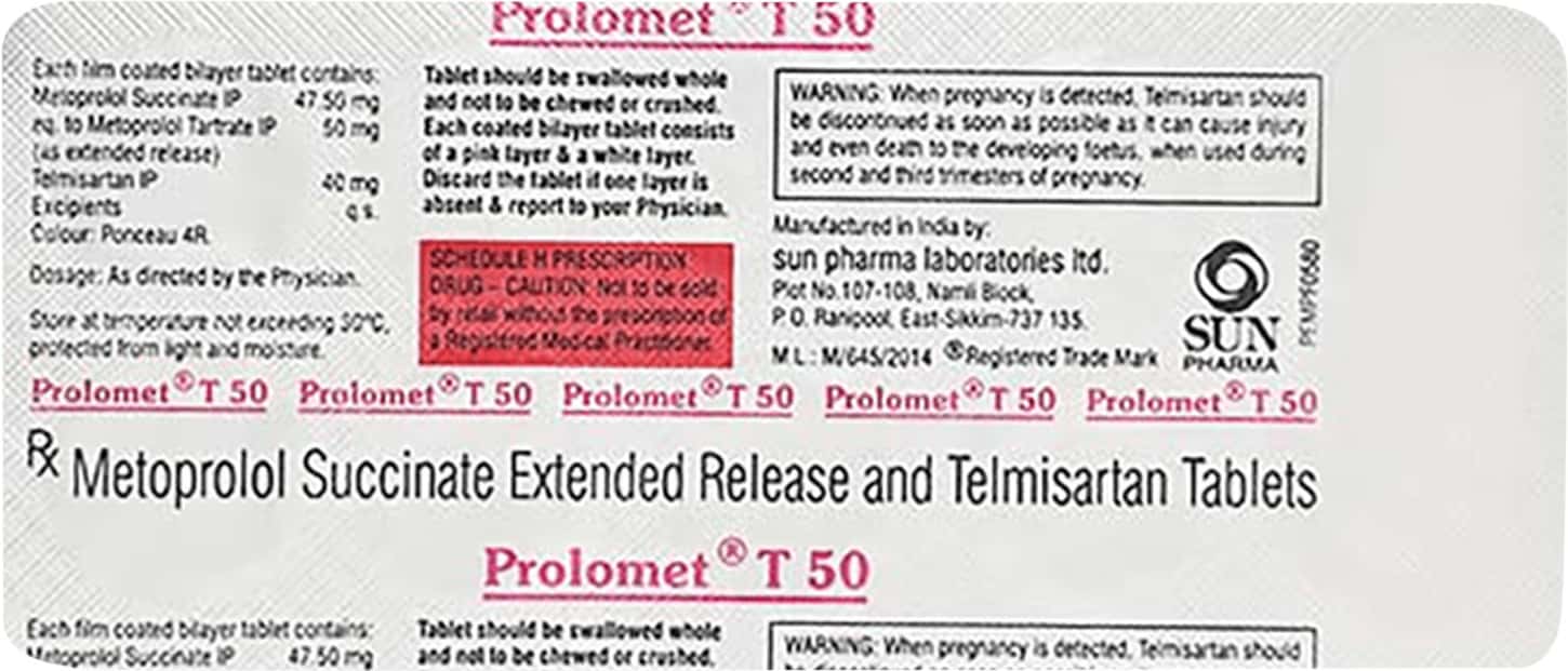 Prolomet T 50mg Strip Of 10 Tablets: Uses, Side Effects, Price & Dosage ...