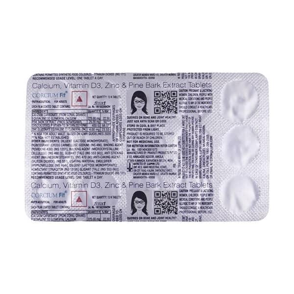 Corcium Fit Strip Of 15 Tablets: Uses, Side Effects, Price & Dosage ...