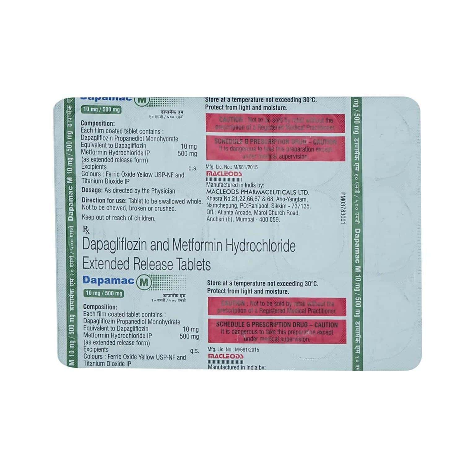 Dapamac M 10/500mg Strip Of 15 Tablets: Uses, Side Effects, Price ...
