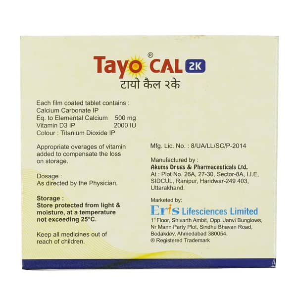 Tayo Cal 2k Strip Of 15 Tablets: Uses, Side Effects, Price & Dosage ...