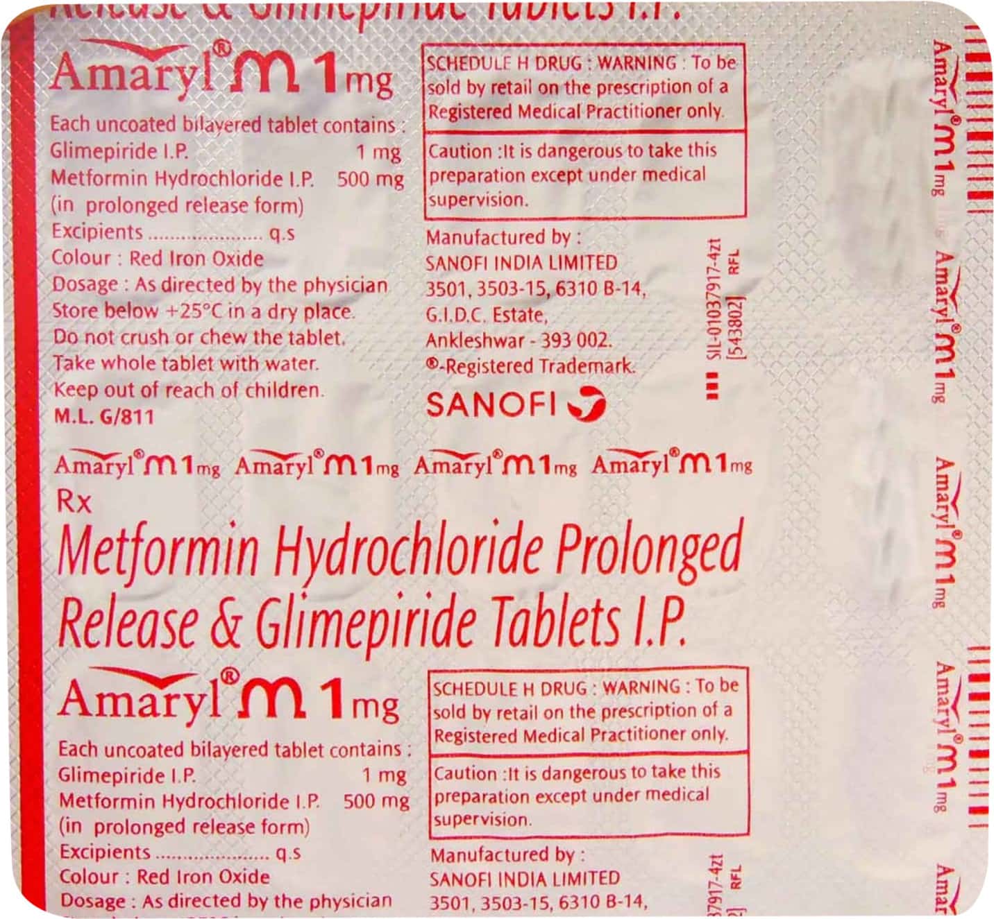 Amaryl M 1mg Strip Of 20 Tablets: Uses, Side Effects, Price & Dosage ...