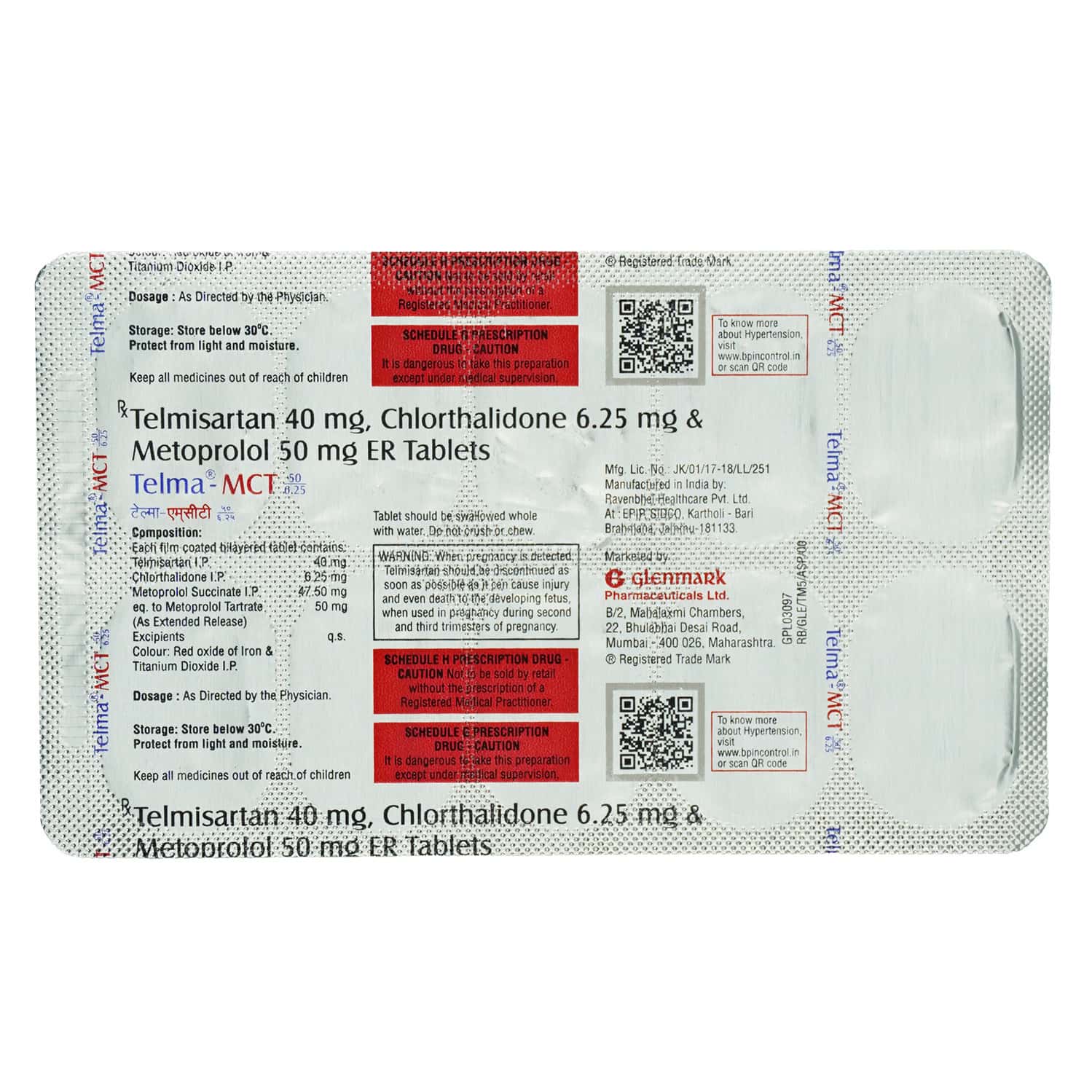 Telma Mct 40/50/6.25mg Strip Of 10 Tablets: Uses, Side Effects, Price ...