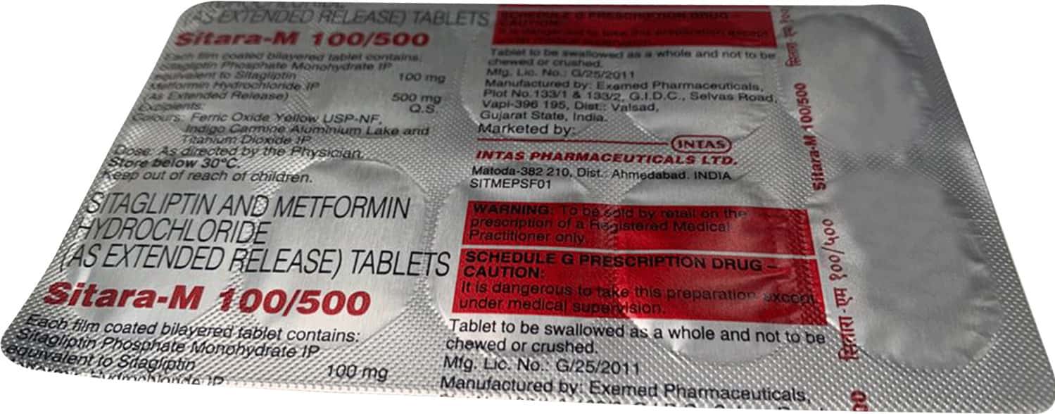 Sitara M 100/500mg Strip Of 10 Tablets: Uses, Side Effects, Price ...