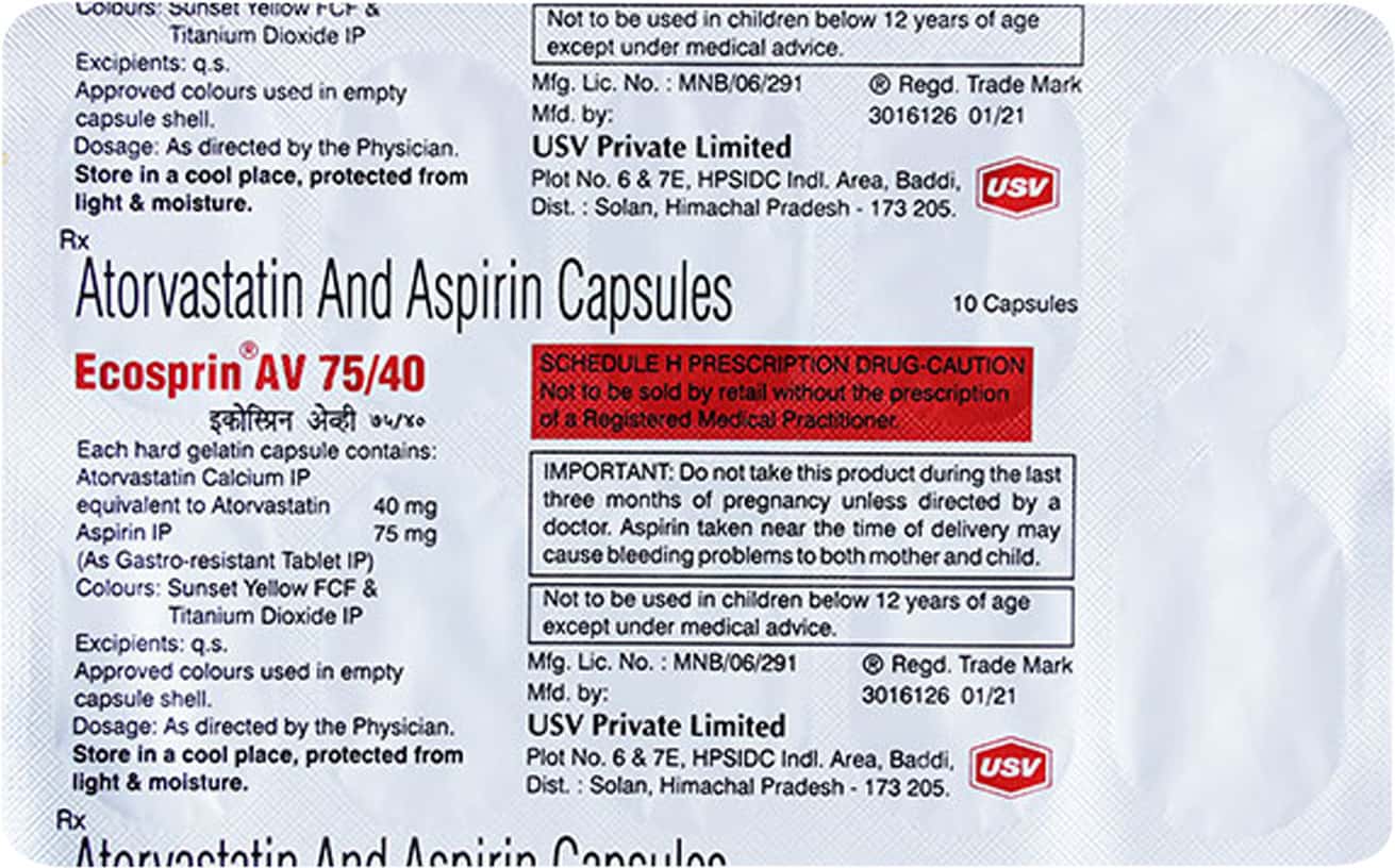 Ecosprin AV 75/40 Capsule: Uses, Side Effects, Price, Dosage & More ...