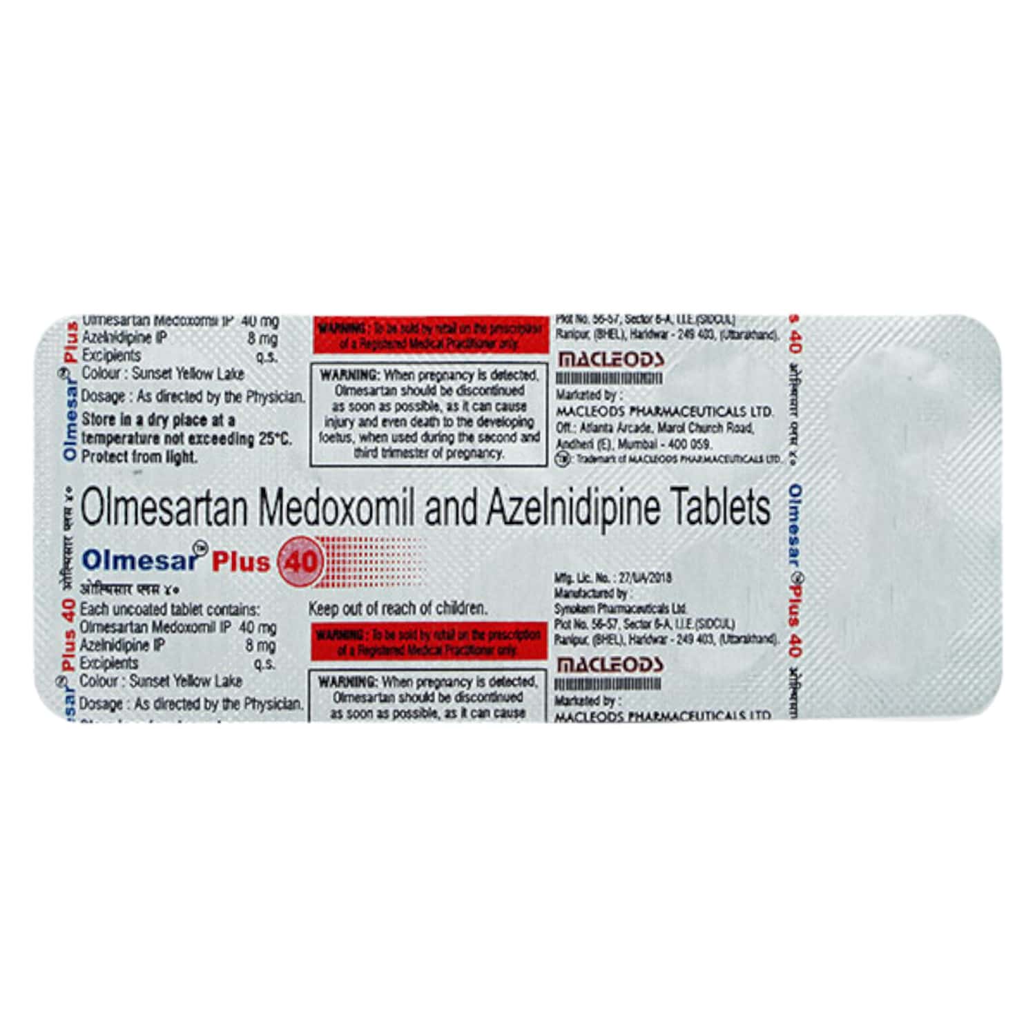 Olmesar Plus 40mg Strip Of 10 Tablets: Uses, Side Effects, Price ...