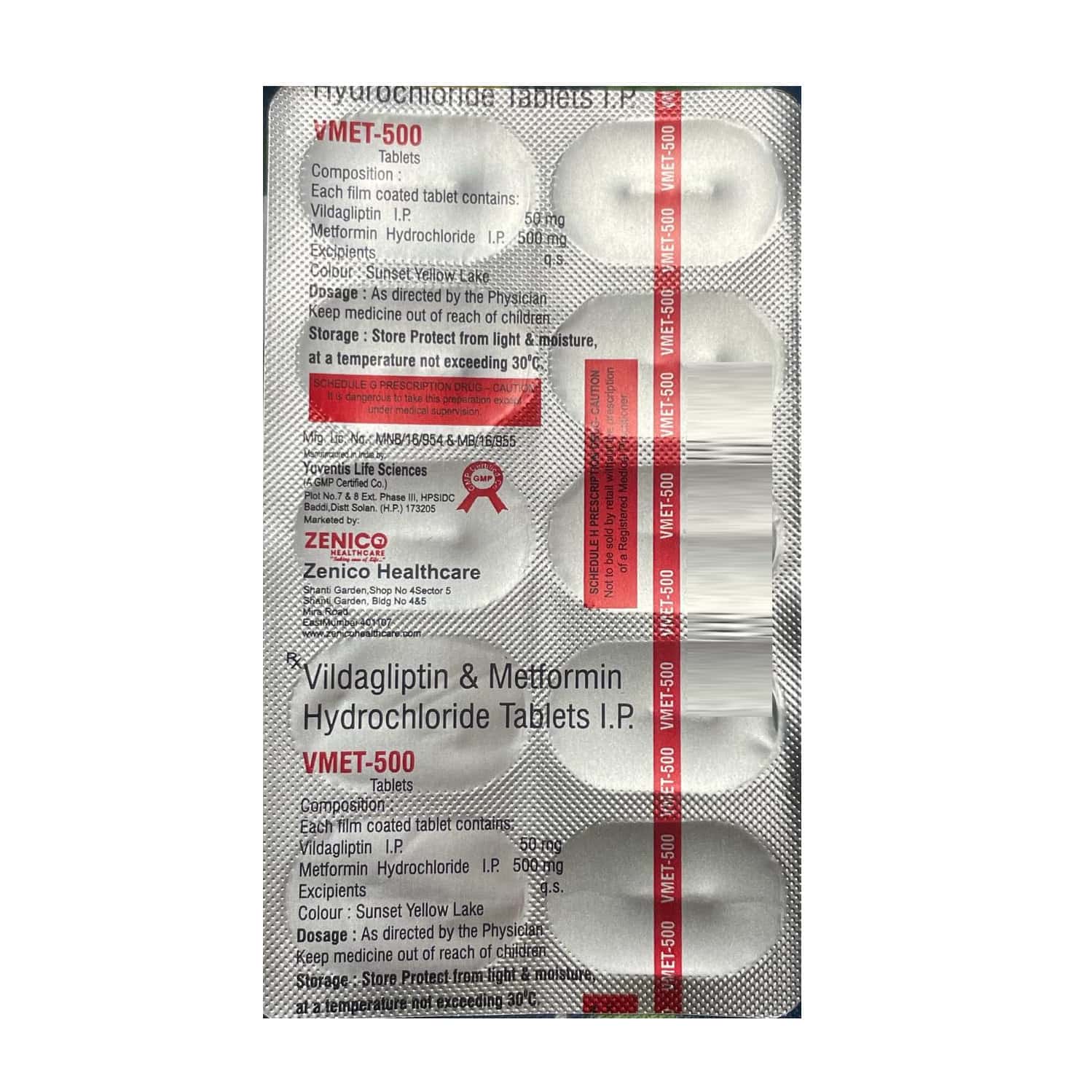 Vmet 500/50mg Strip Of 10 Tablets: Uses, Side Effects, Price & Dosage ...