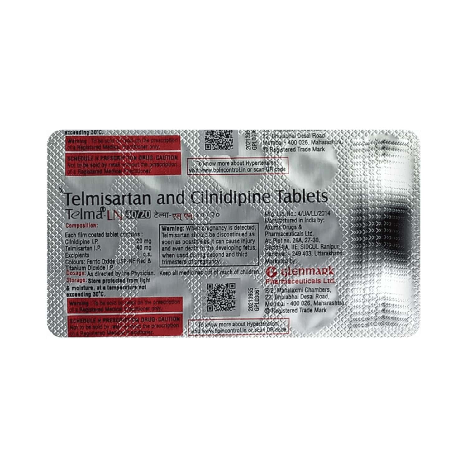 Telma Ln 40/20mg Strip Of 15 Tablets: Uses, Side Effects, Price ...