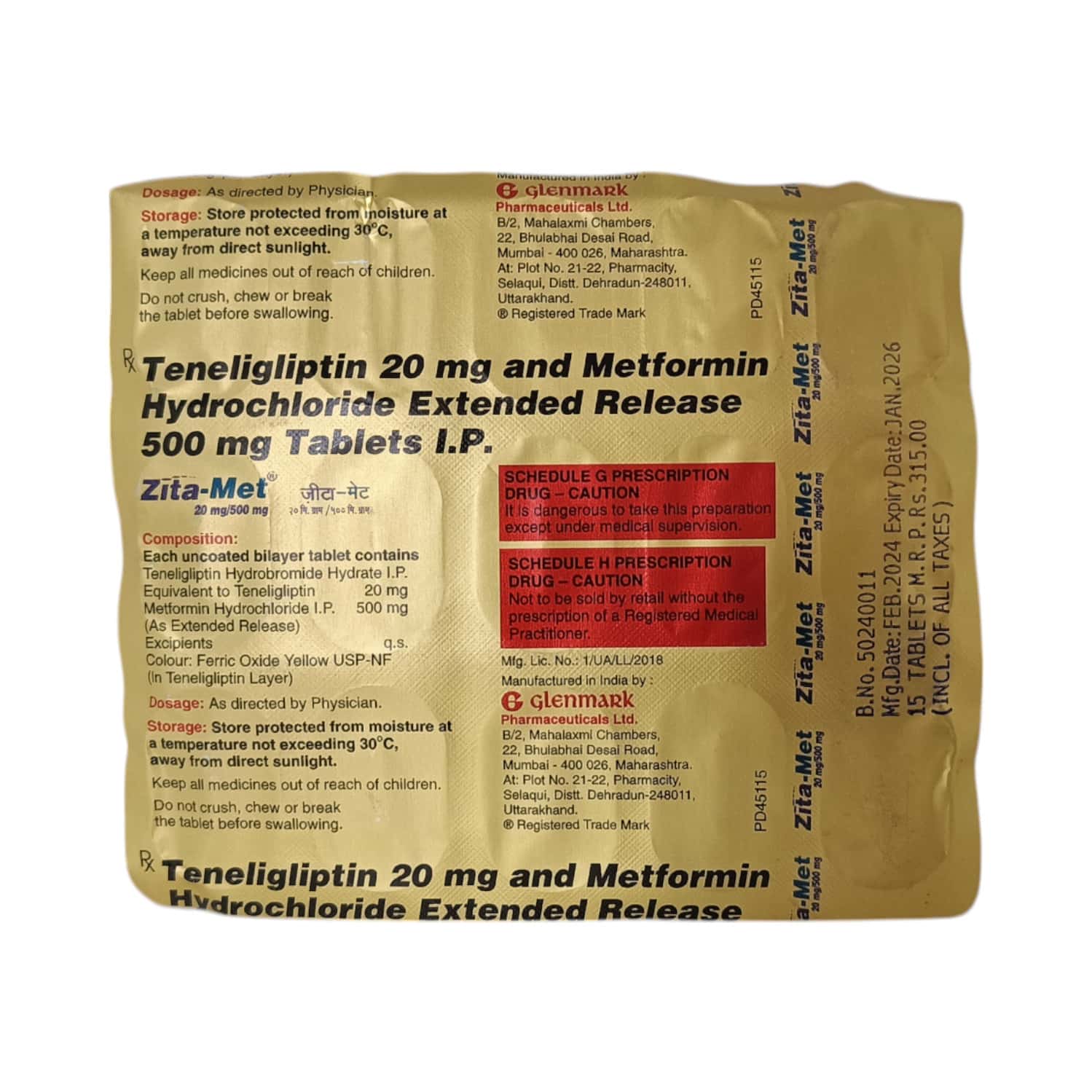 Zita Met 20/500mg Strip Of 15 Tablets: Uses, Side Effects, Price ...
