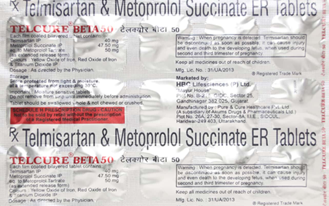 Telcure Beta 50mg Strip Of 15 Tablets: Uses, Side Effects, Price ...