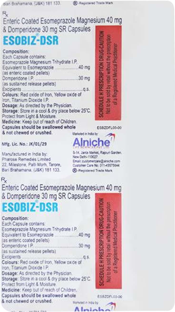 Esobiz Dsr Strip Of 10 Capsules: Uses, Side Effects, Price & Dosage ...