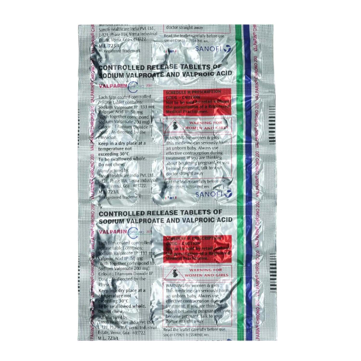Valparin Chrono 200mg Strip Of 15 Tablets: Uses, Side Effects, Price ...