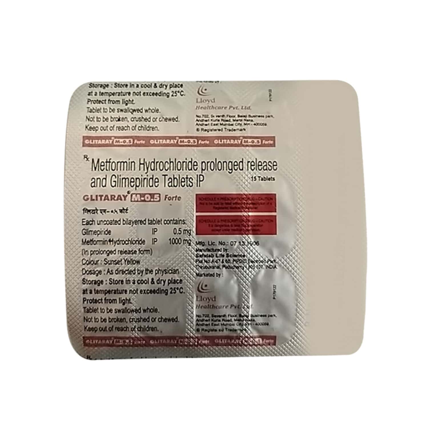 Glitaray M 0.5mg Forte Strip Of 15 Tablets: Uses, Side Effects, Price ...