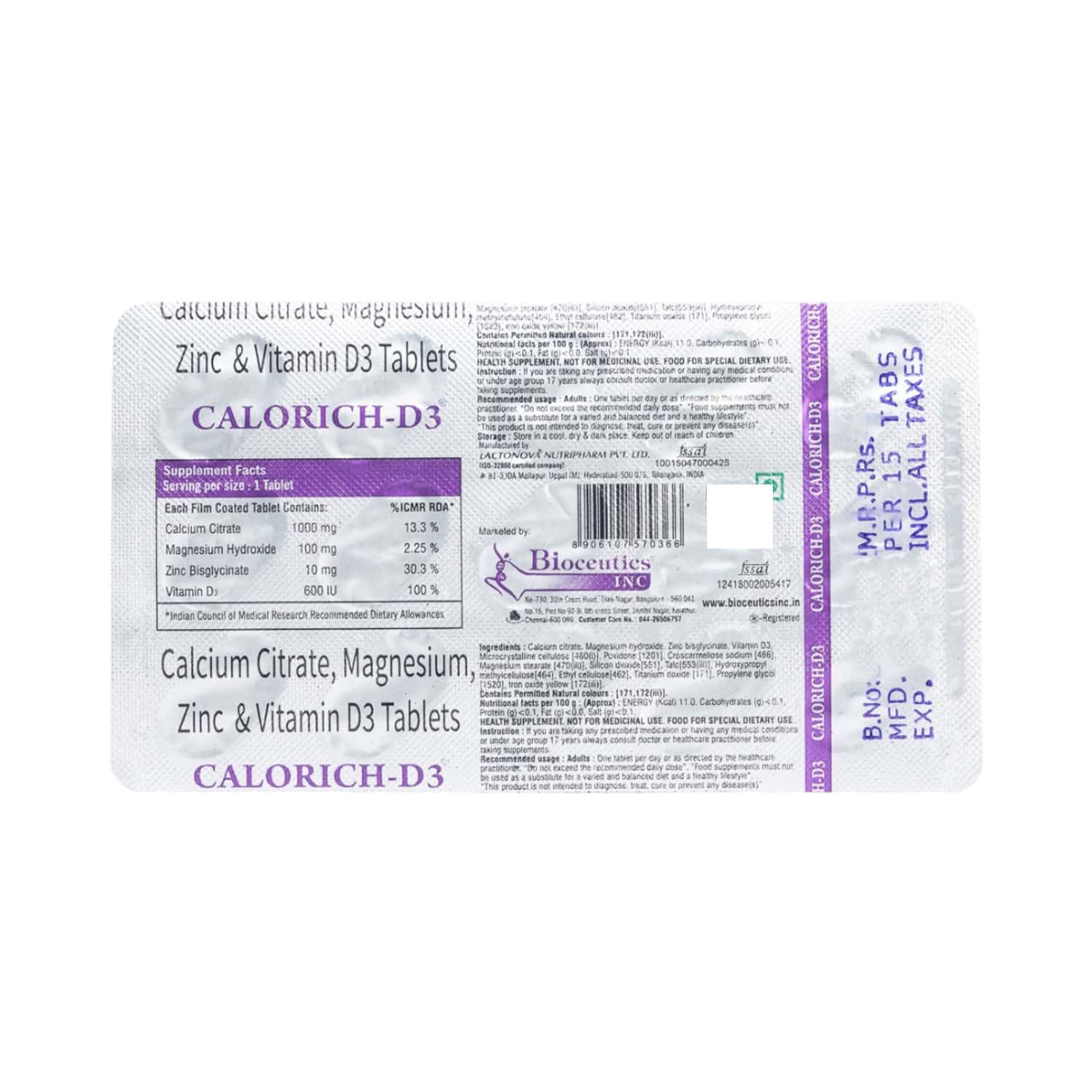 Calorich D3 Strip Of 15 Tablets: Uses, Side Effects, Price & Dosage ...
